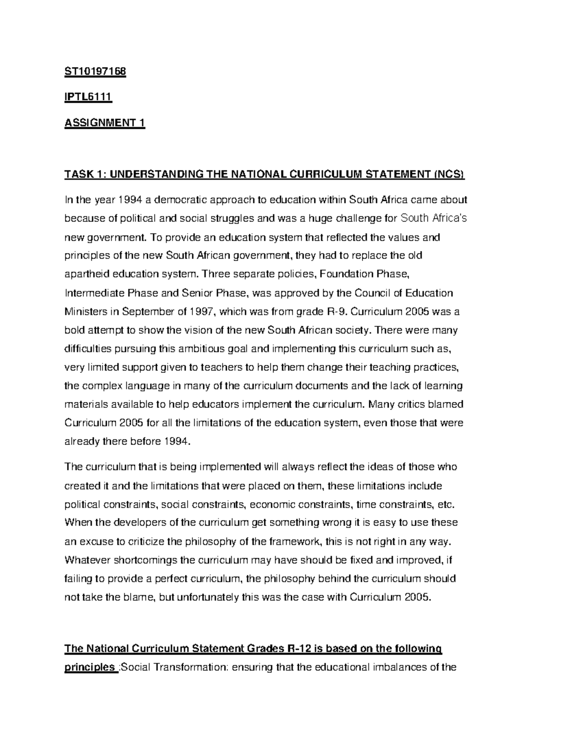 Assignment IPTL6111 - Don't copy - ST IPTL ASSIGNMENT 1 TASK 1: UNDERSTANDING THE NATIONAL - Studocu