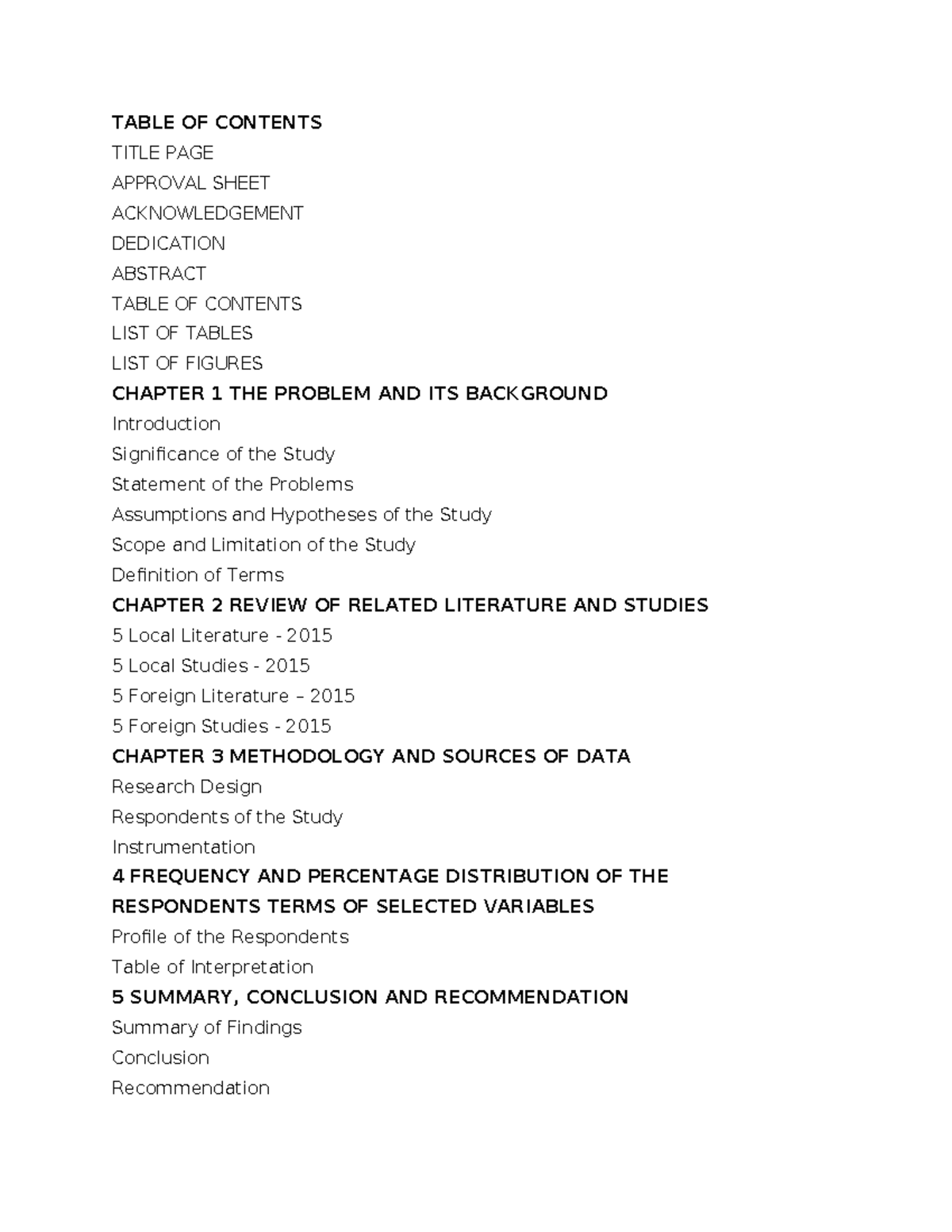 Research- Format - TABLE OF CONTENTS TITLE PAGE APPROVAL SHEET ...