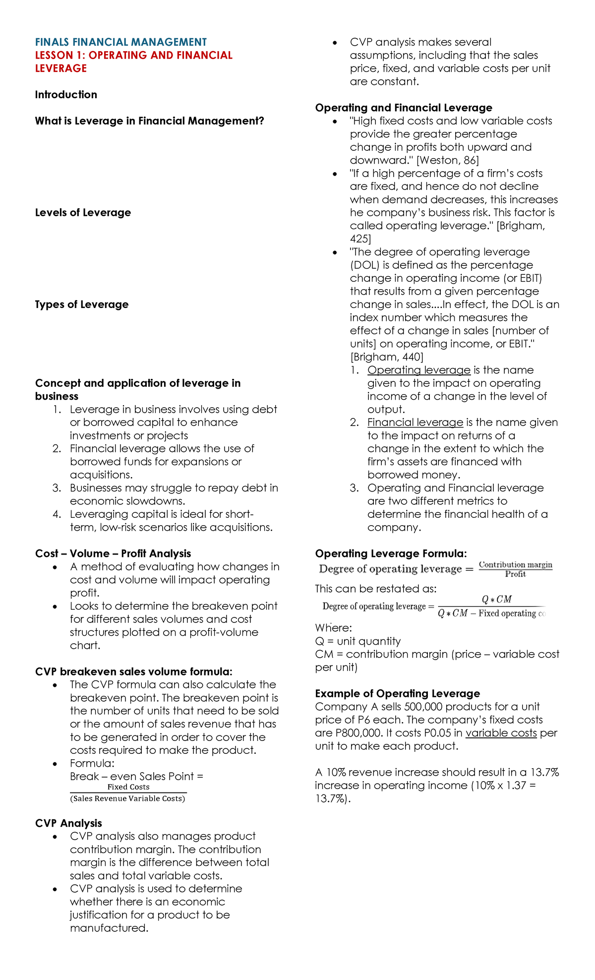 Lesson 1 - FINALS FINANCIAL MANAGEMENT LESSON 1: OPERATING AND ...