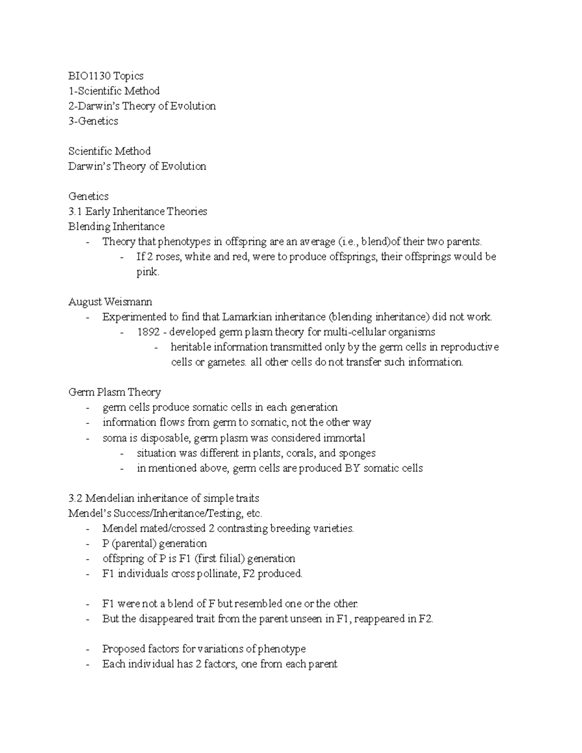 BIO1130 - LEC 1-3 - Scientific Method-Genetics - BIO1130 Topics 1 ...