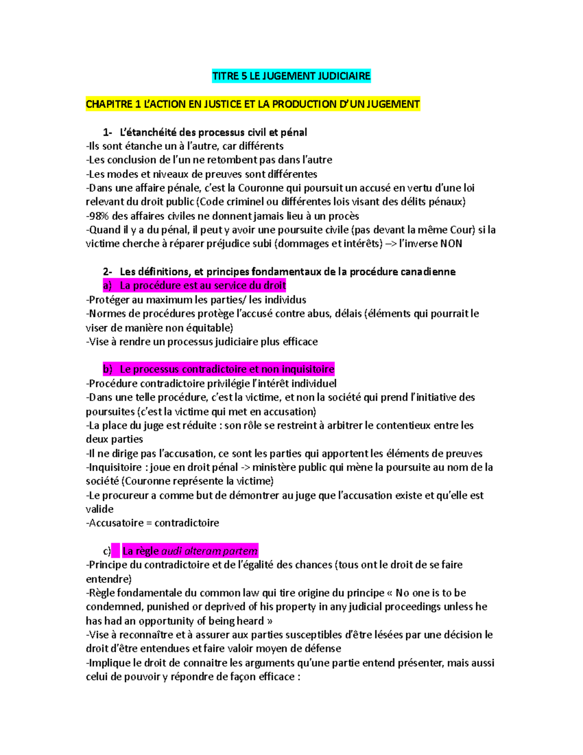 Notes examen final intro - TITRE 5 LE JUGEMENT JUDICIAIRE CHAPITRE 1 L ...