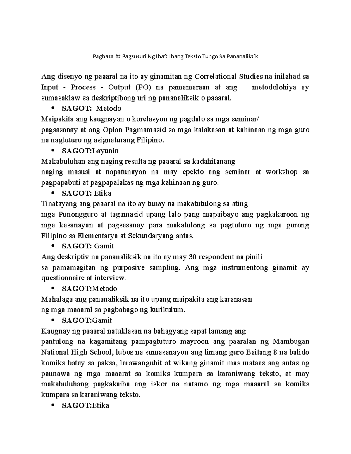 Boud sa Pagbasa At Pagsusuri Ng Iba’t Ibang Teksto Tungo Sa ...