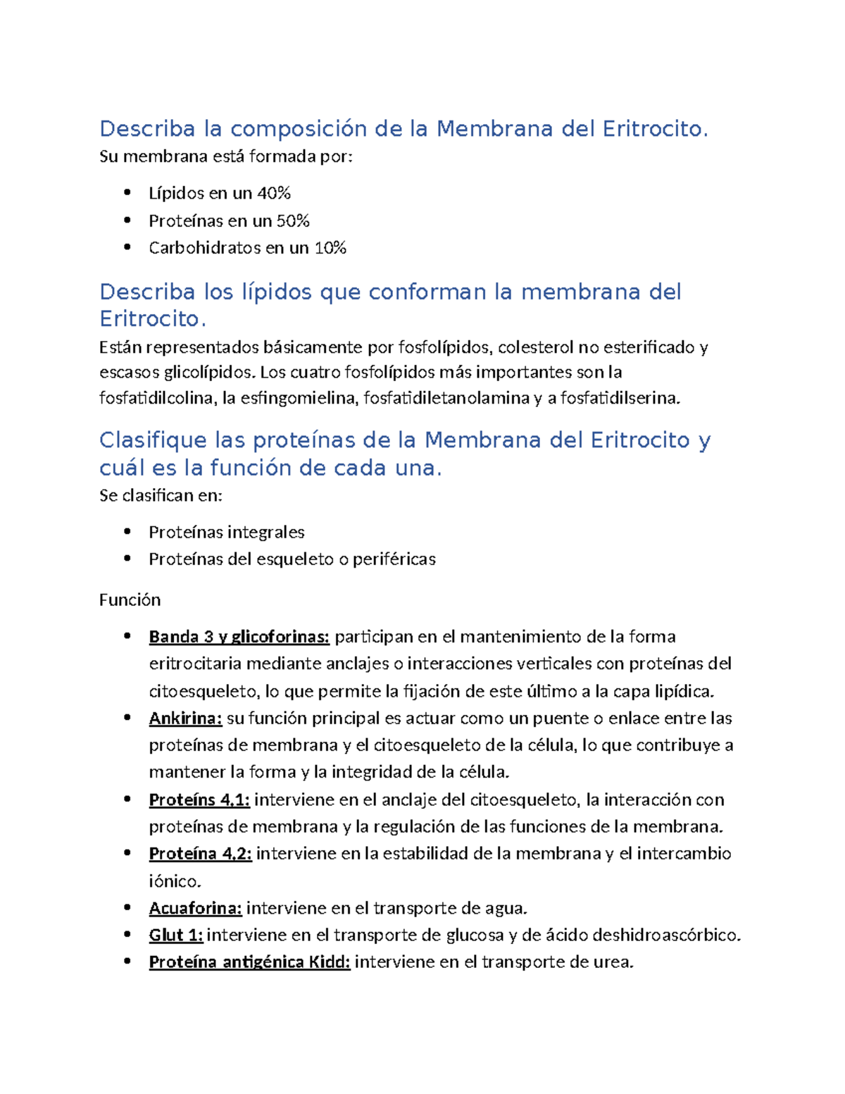 Tarea de hematología acerca del eritron - Describa la composición de la ...