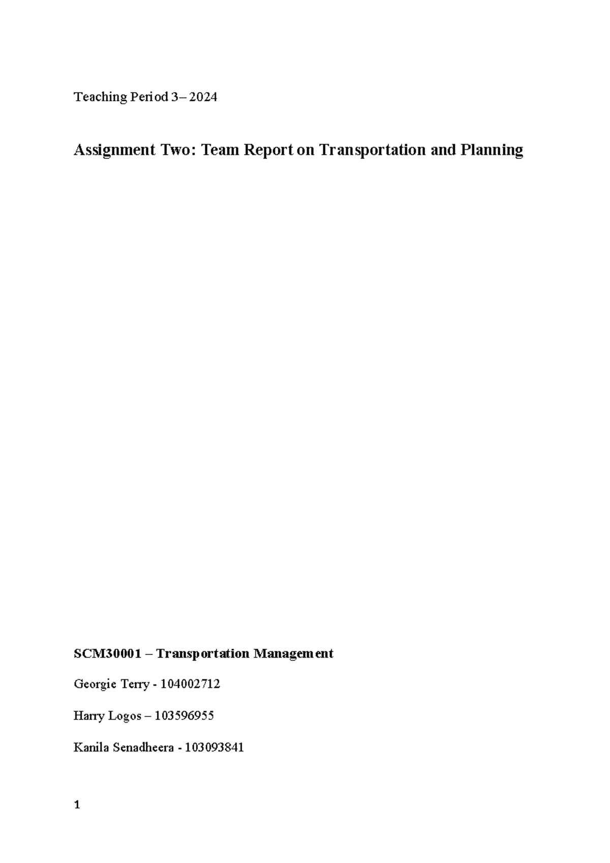 Assignment Two- Team Report on Transportation and Planning - Teaching ...