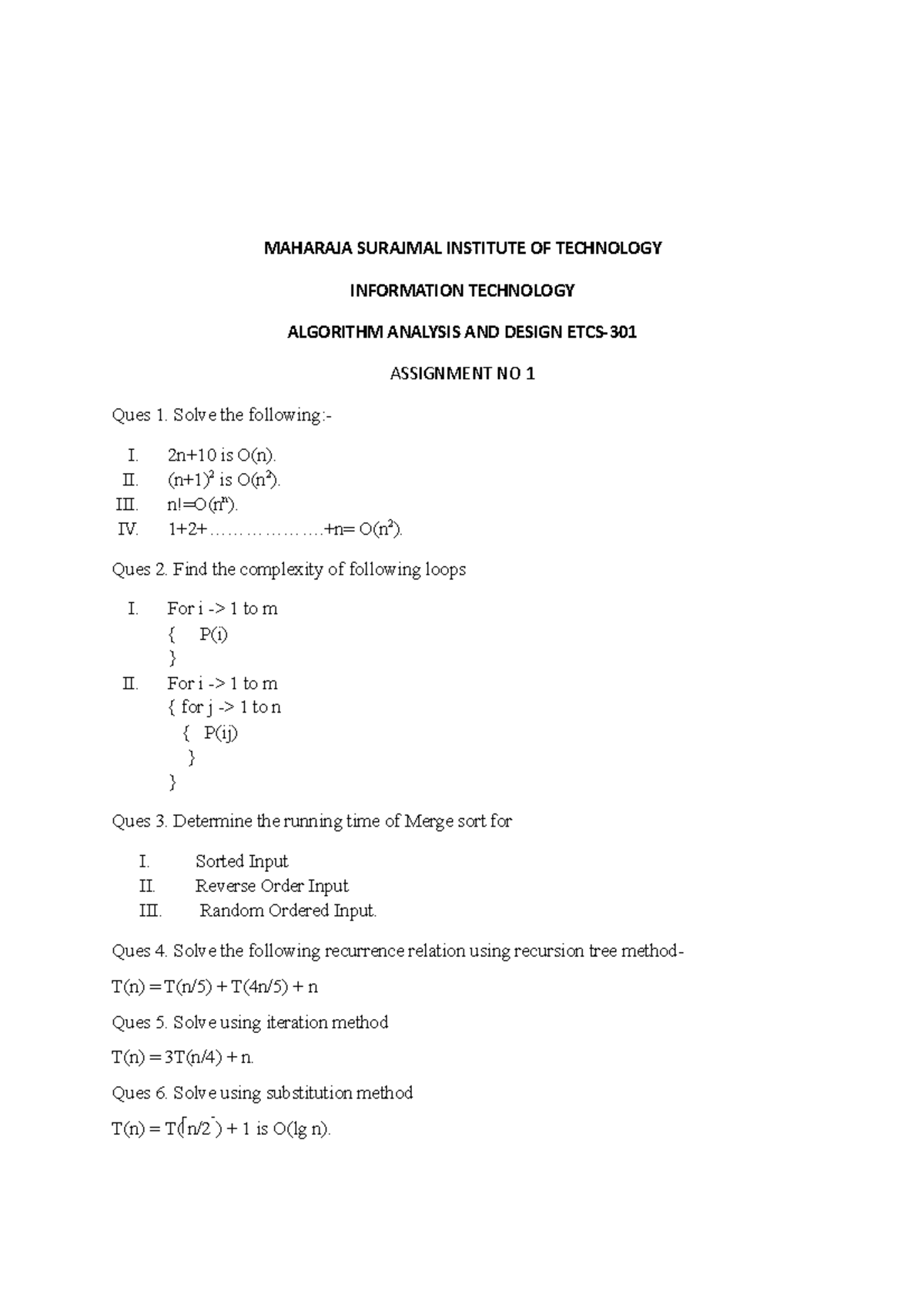 ADA Assignment 1 gfseasdghgssg - MAHARAJA SURAJMAL INSTITUTE OF ...