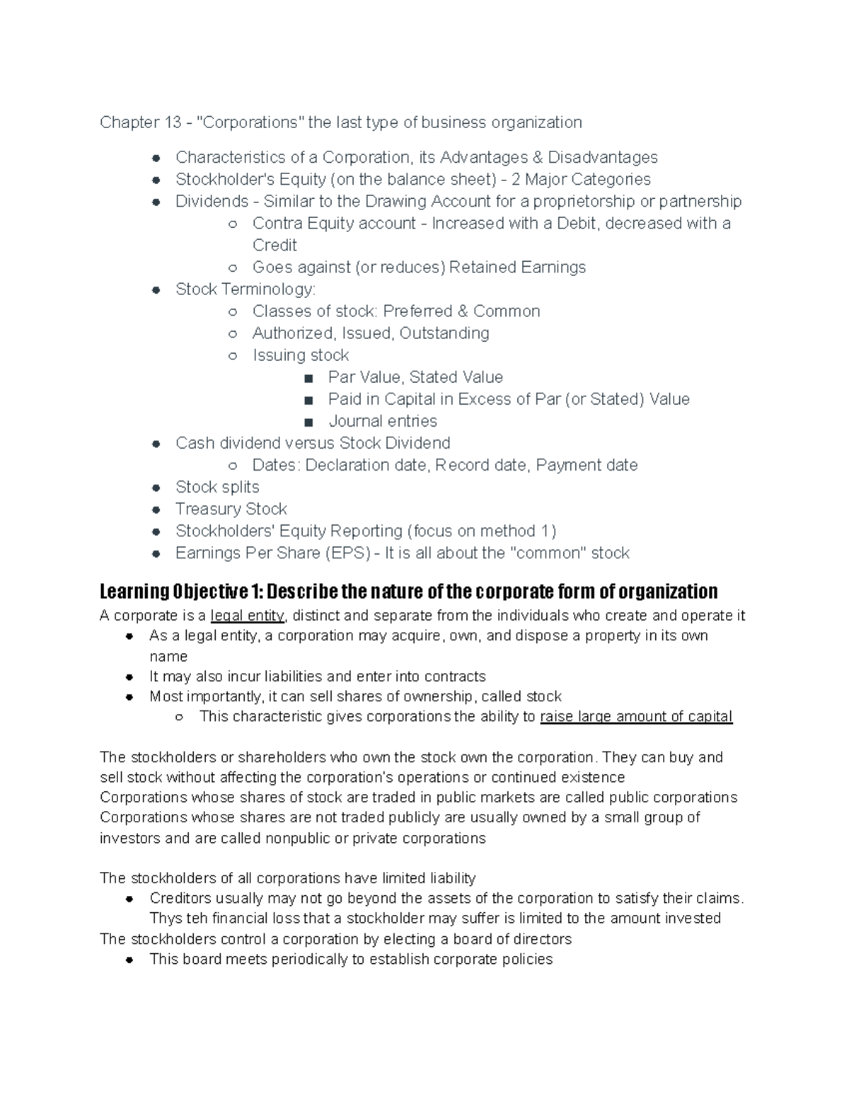 Ch 13 - Corporations - Google Docs - Chapter 13 - "Corporations" the ...