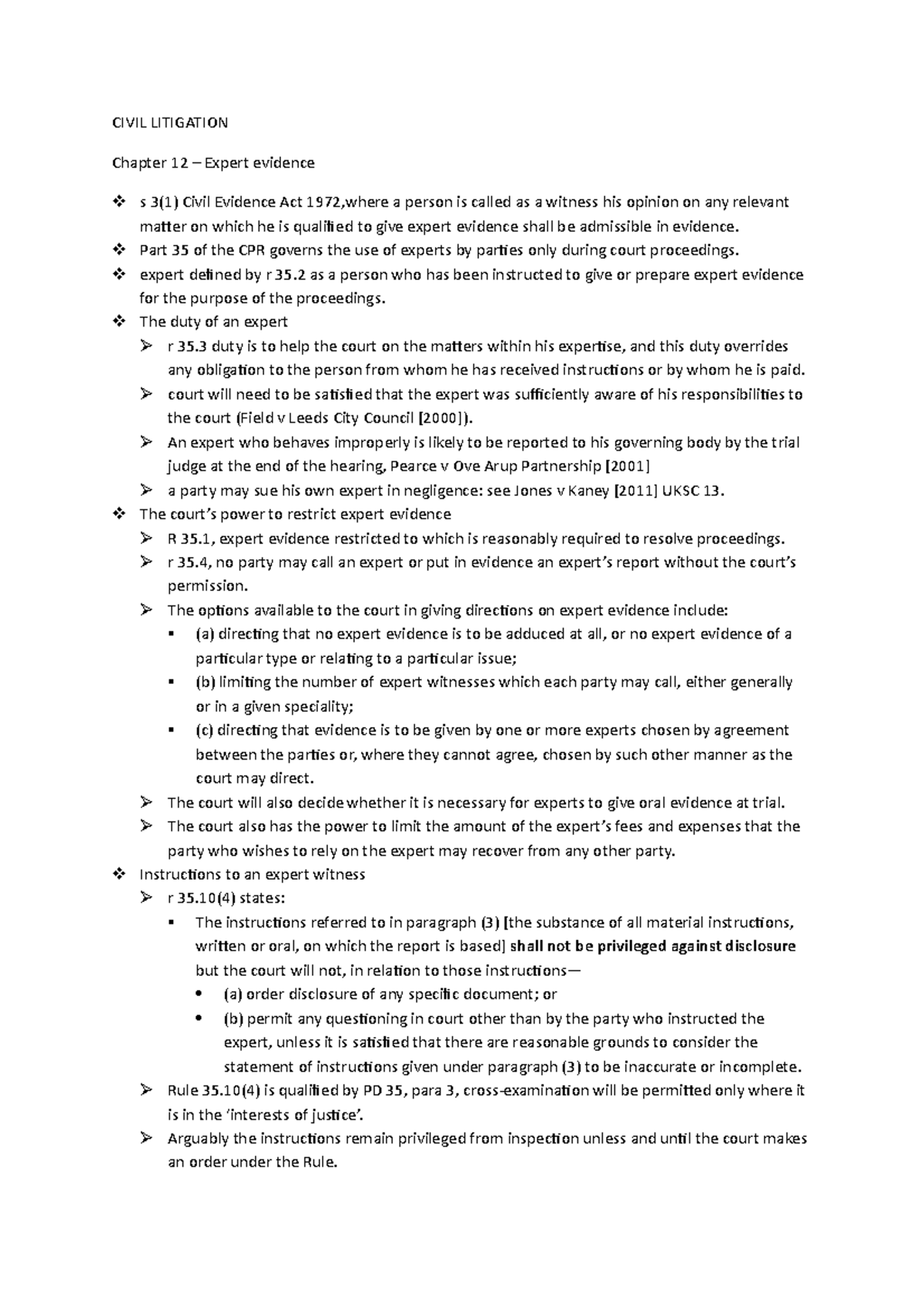 Chapter 12 expert evidence - CIVIL LITIGATION Chapter 12 – Expert ...