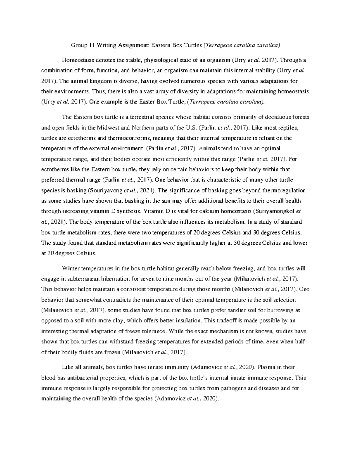 Group Writing Assignment Box Turtles Homeostasis-2 - Group 11 Writing ...