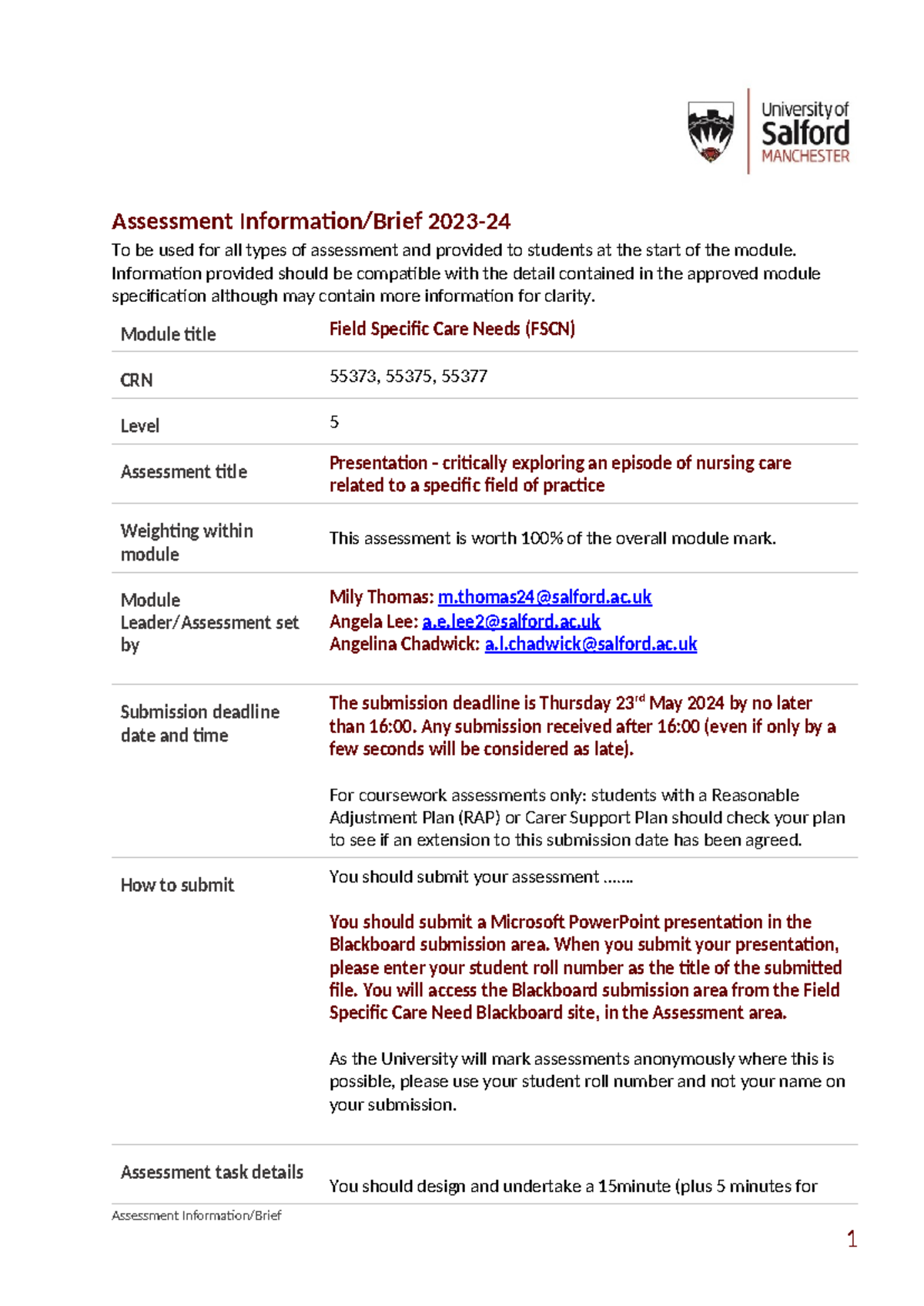 Fscn assessment brief j23 2023 24 1 - Assessment Information/Brief 2023- To be used for all ...