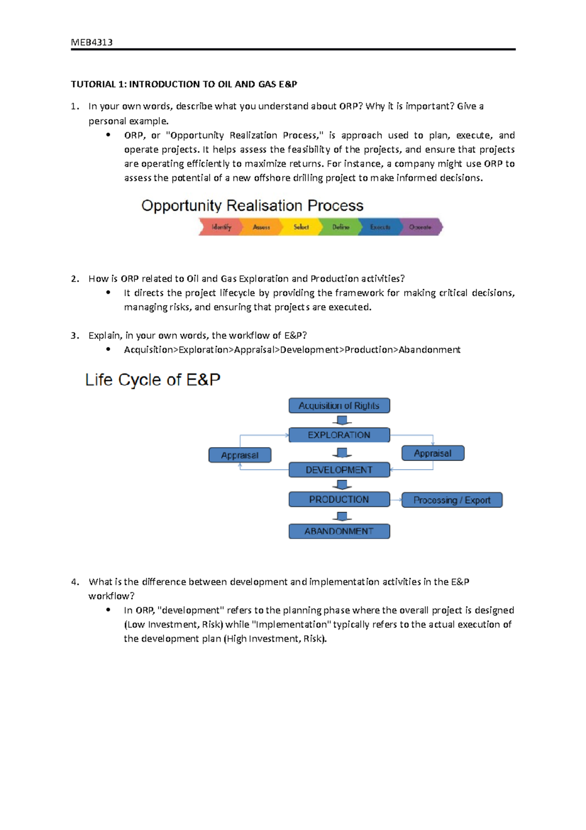 UPF Tut12 - idk - TUTORIAL 1: INTRODUCTION TO OIL AND GAS E&P In your ...