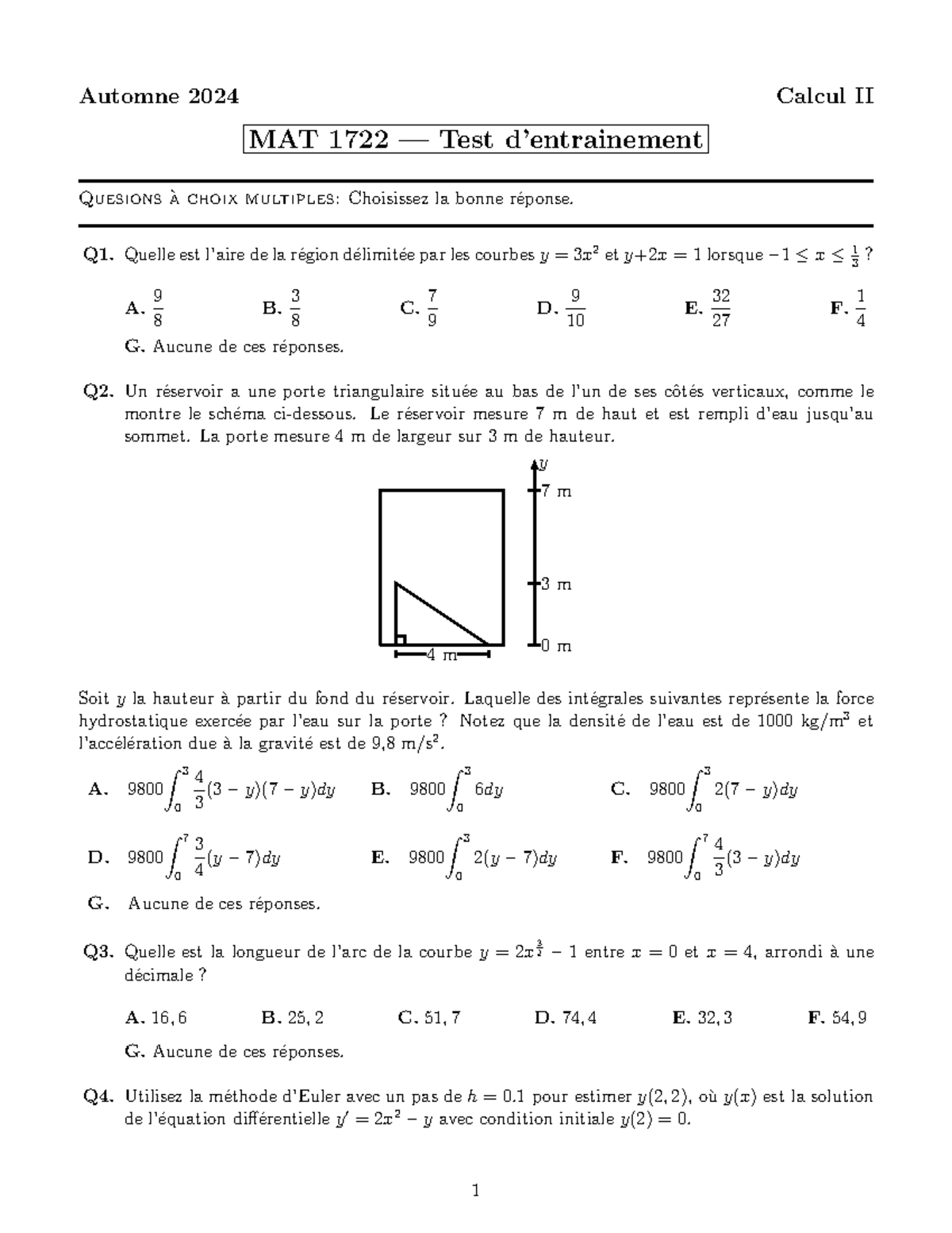 MAT1722-Test1 Pratique - Automne 2024 Calcul II MAT 1722 — Test d ...