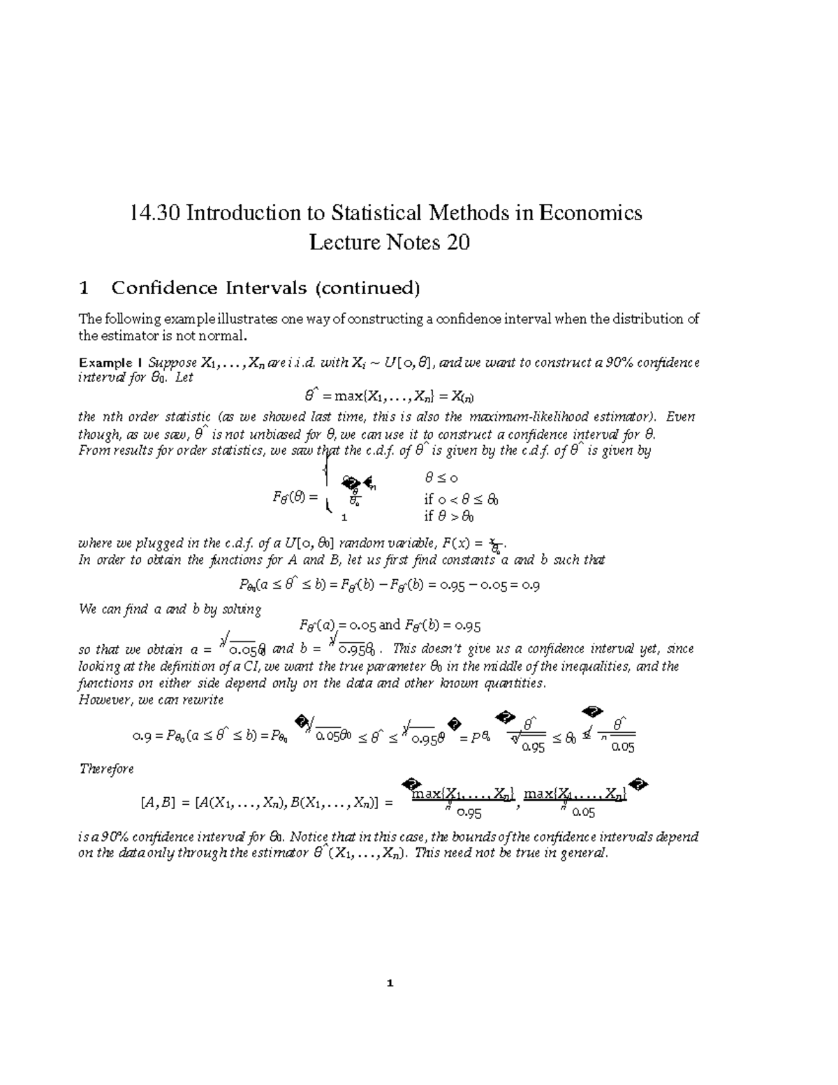 Confidence intervals (cont - ⎪⎩ 0 0 n √≤ √n 0. 95 , √n 0. 05 θ 0 14 ...