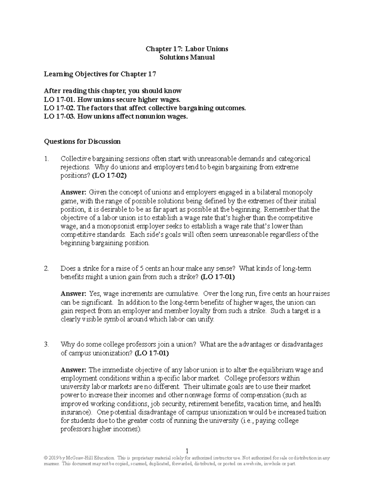 Schiller 15e Ch17 SM - Chapter 17: Labor Unions Solutions Manual ...