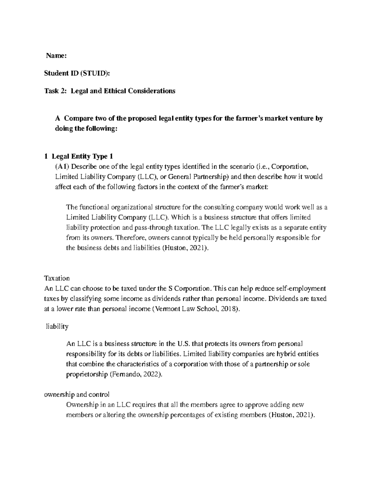D078 TASK 2 Submission - don't do it this way - Name: Student ID (STUID ...