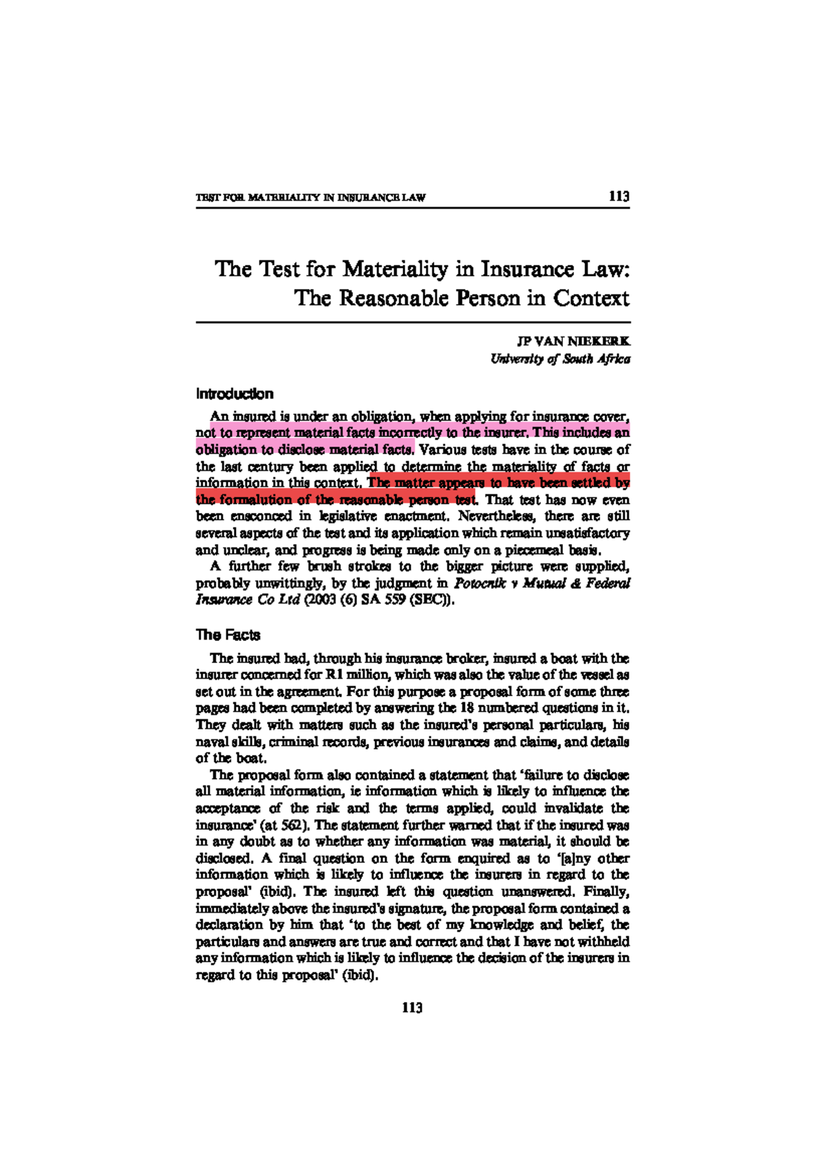 Test for materiality highlight - The Test for Materiality in Insurance ...