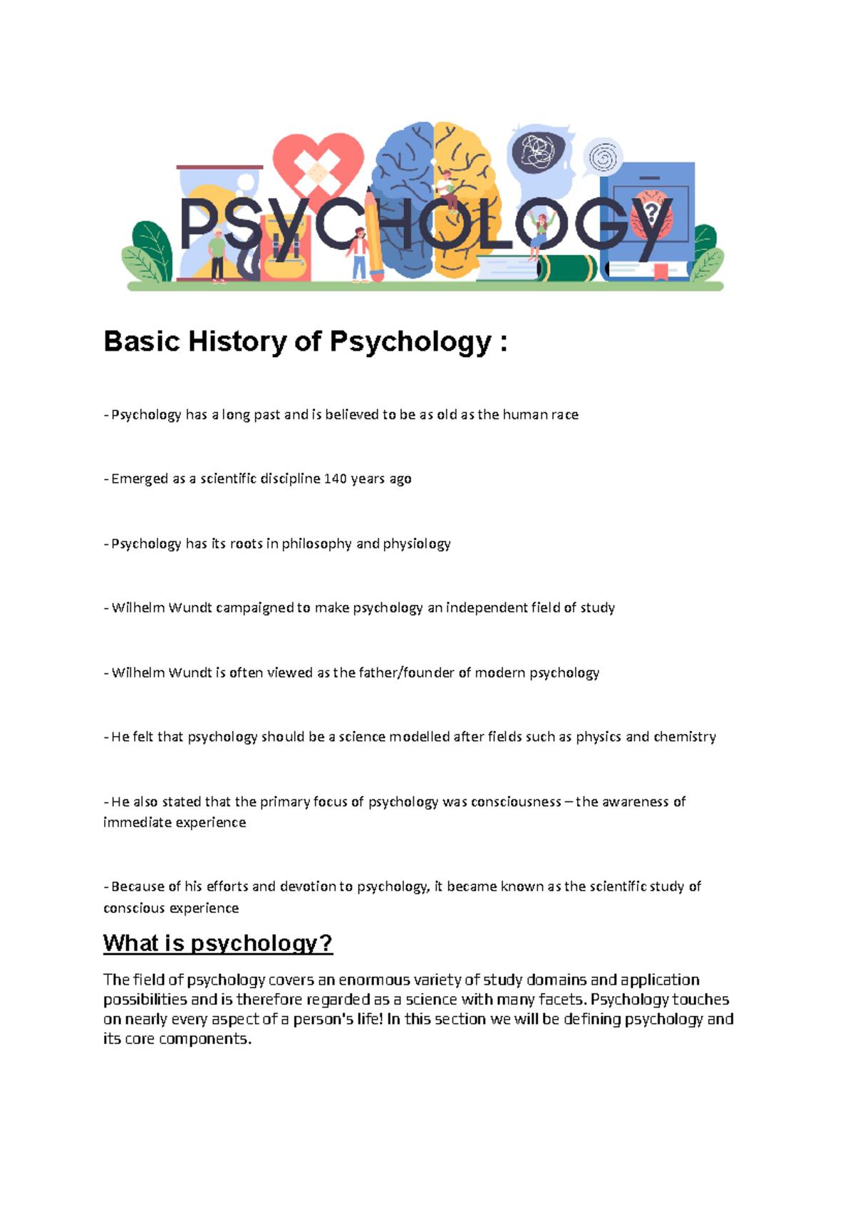 Unit 1 psych.docx - notes - Basic History of Psychology : - Psychology ...