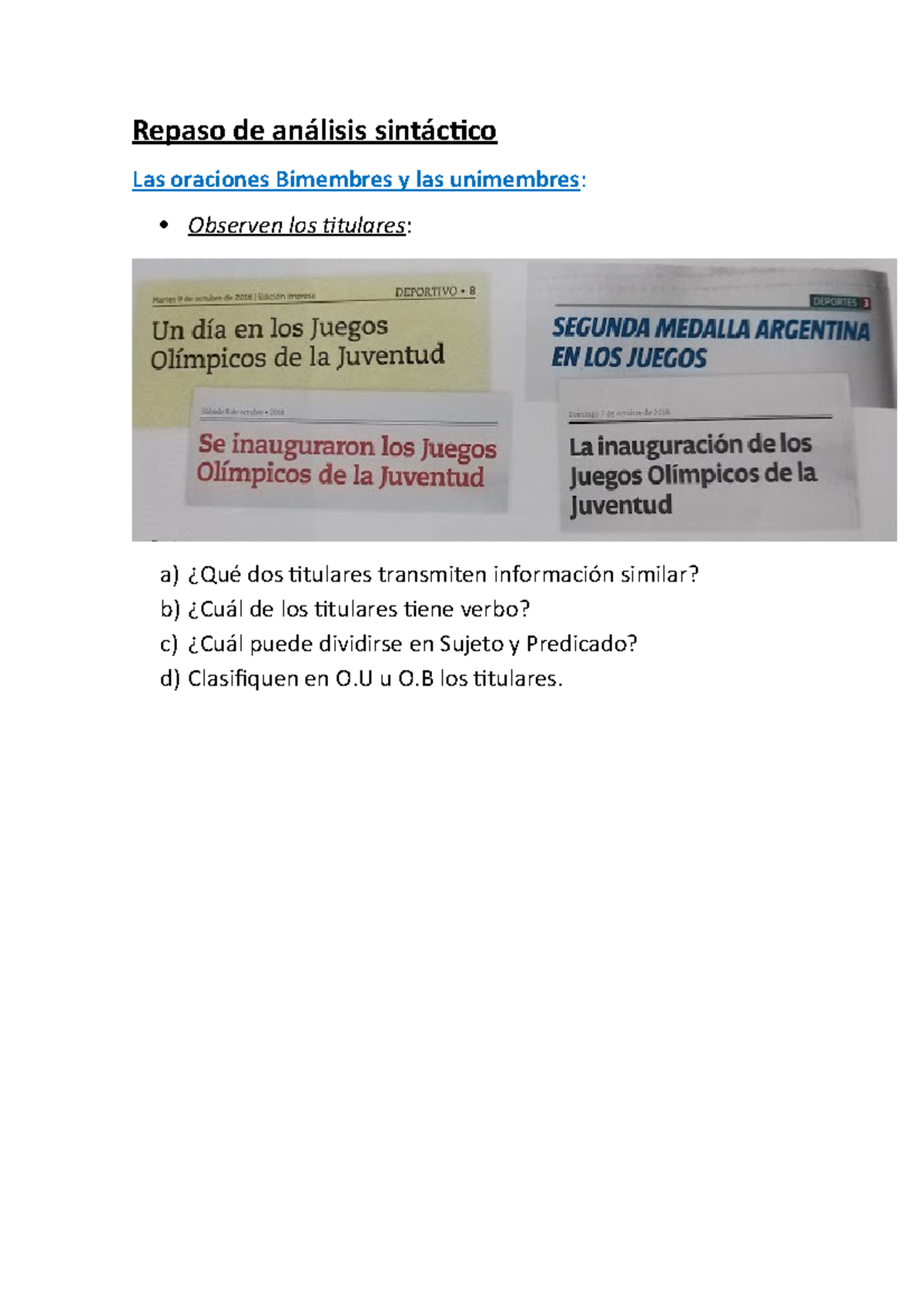 Repaso de análisis sintáctico - Repaso de análisis sintáctico Las ...
