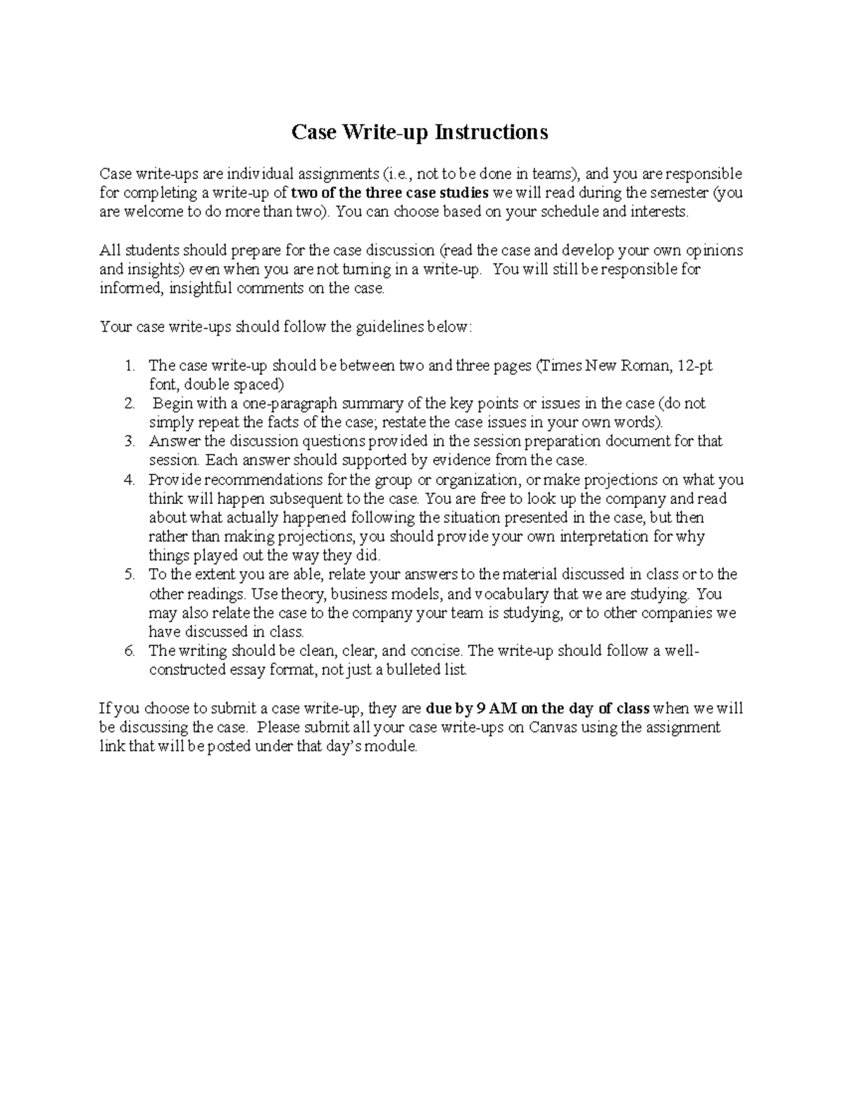 Case write-up instructions - Case Write-up Instructions Case write-ups ...