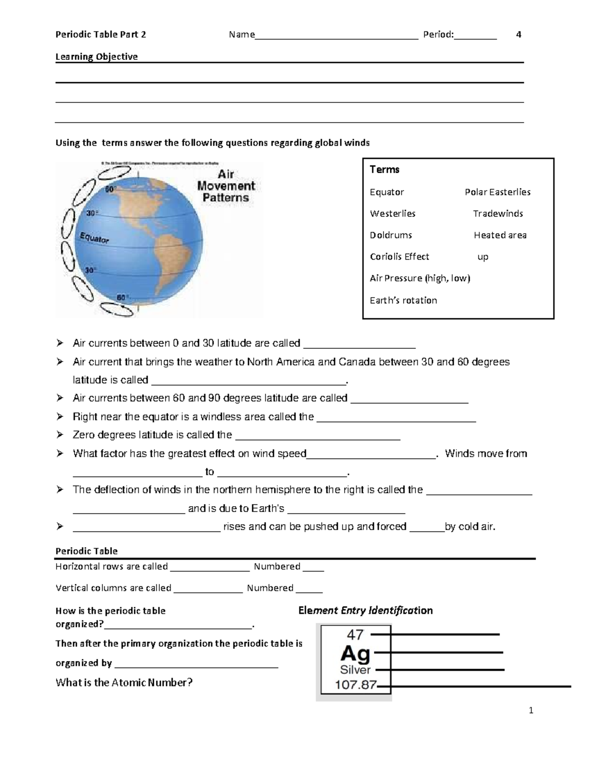 Periodic Table Part 2 Handout - Periodic Table Part 2 Name