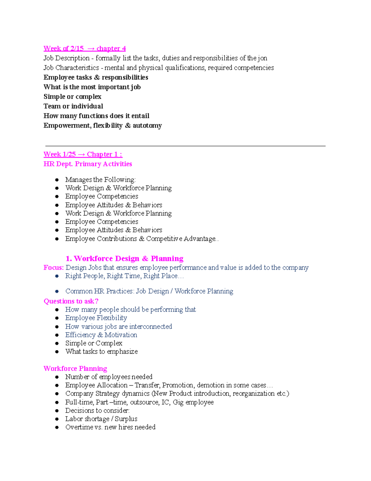 Business HR Notes - Week of 2/15 → chapter 4 Job Description - formally ...