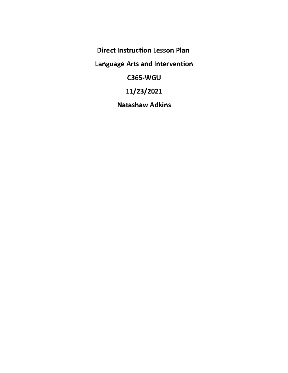 Direct Instruction Lesson Plan C365 LA revision - Direct Instruction Lesson Plan Language Arts ...