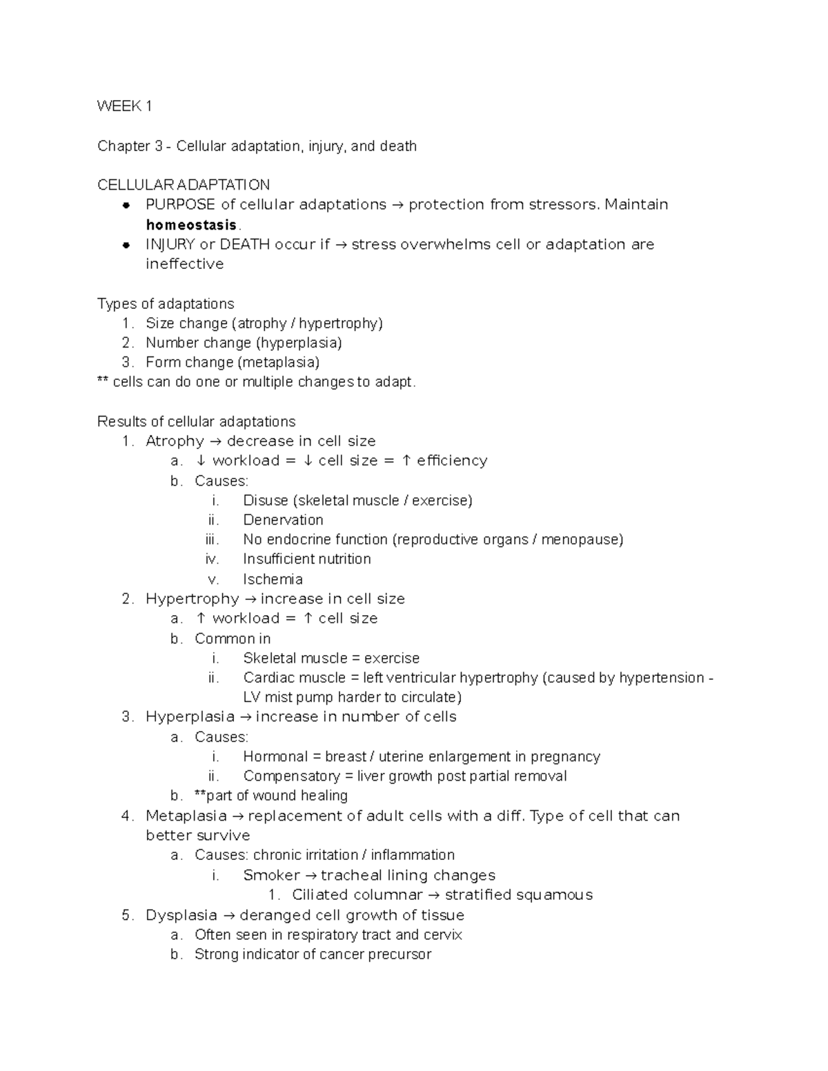 Chapter 3 of Pathophysiology notes - WEEK 1 Chapter 3 - Cellular ...