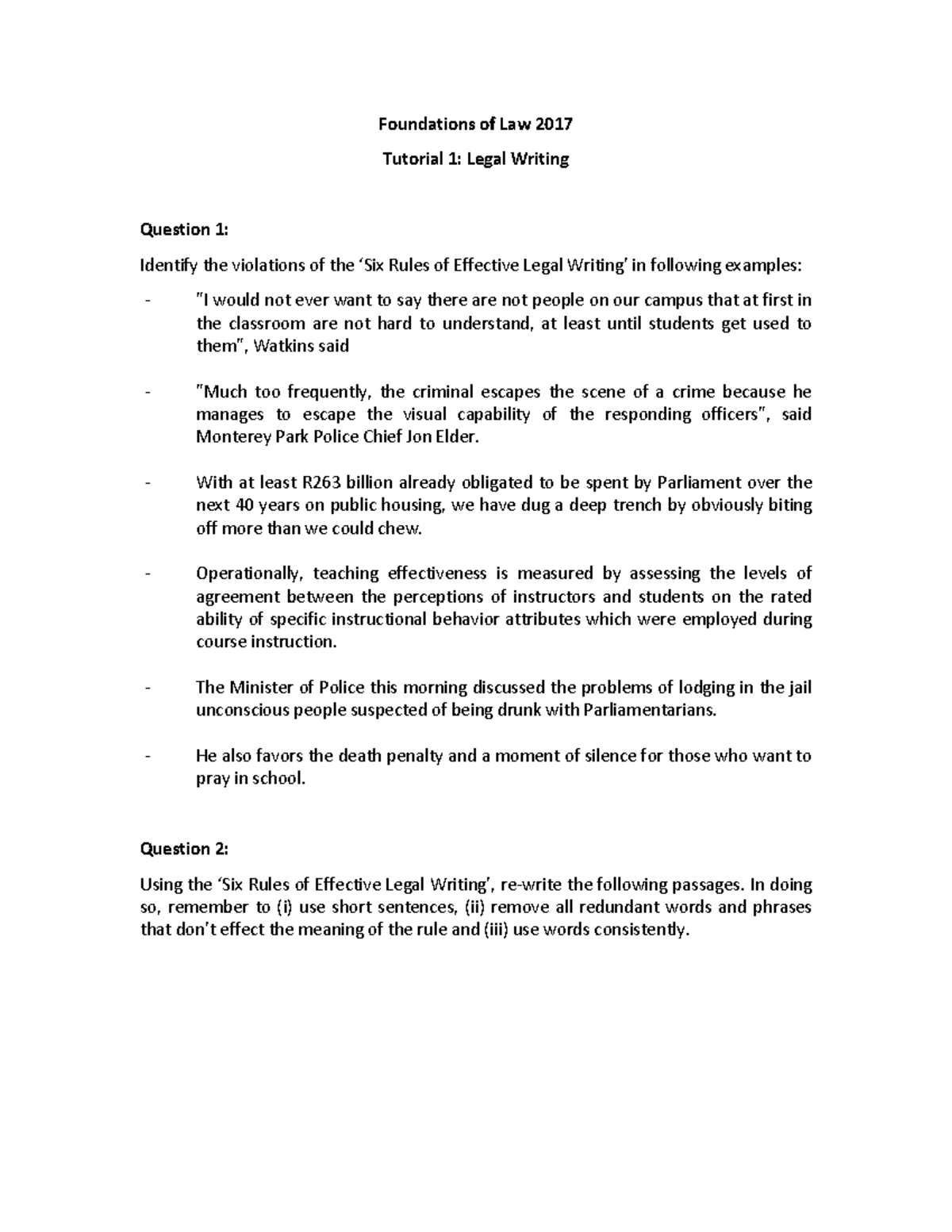 Legal Writing Tutorial 2017 - Foundations of Law 2017 Tutorial 1: Legal ...