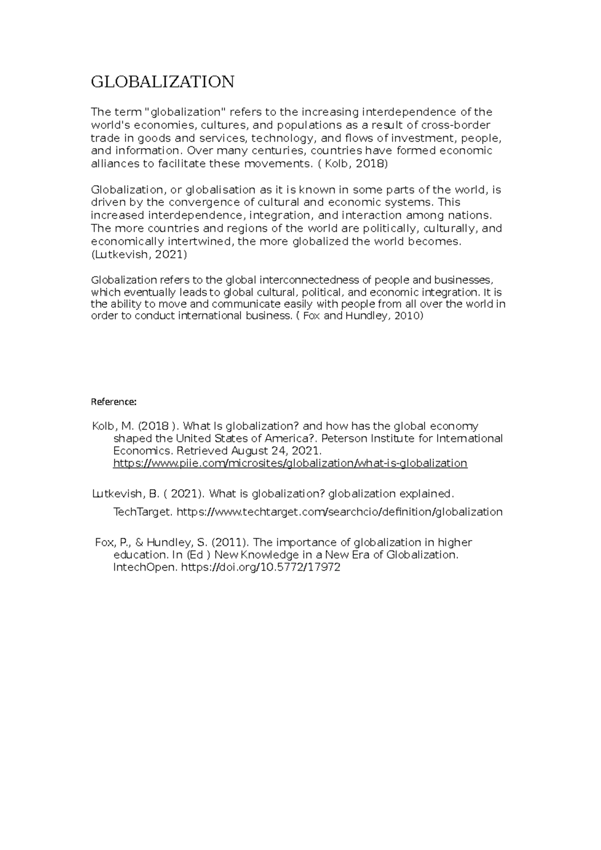 Globalization - sCHOOL - GLOBALIZATION The term "globalization" refers ...