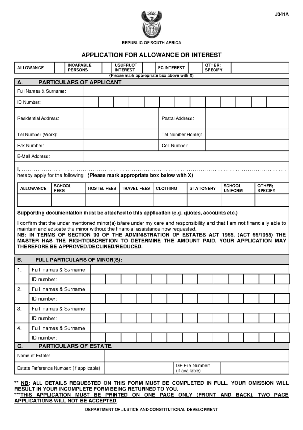 J341A-Application Minor Foreign - DEPARTMENT OF JUSTICE AND ...
