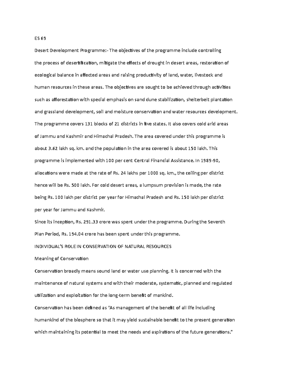 ES 69 - ES 69 - ES 69 Desert Development Programme:- The objectives of ...