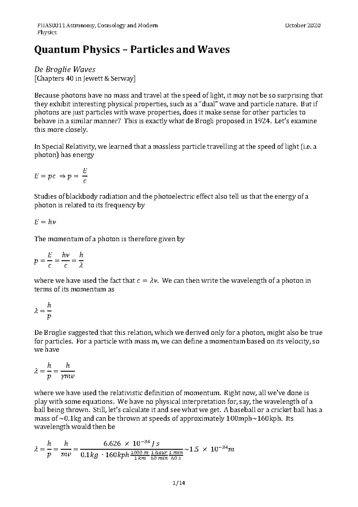 Quantum particles - Physics Quantum Physics – Particles and Waves De Broglie Waves [Chapters 40 ...