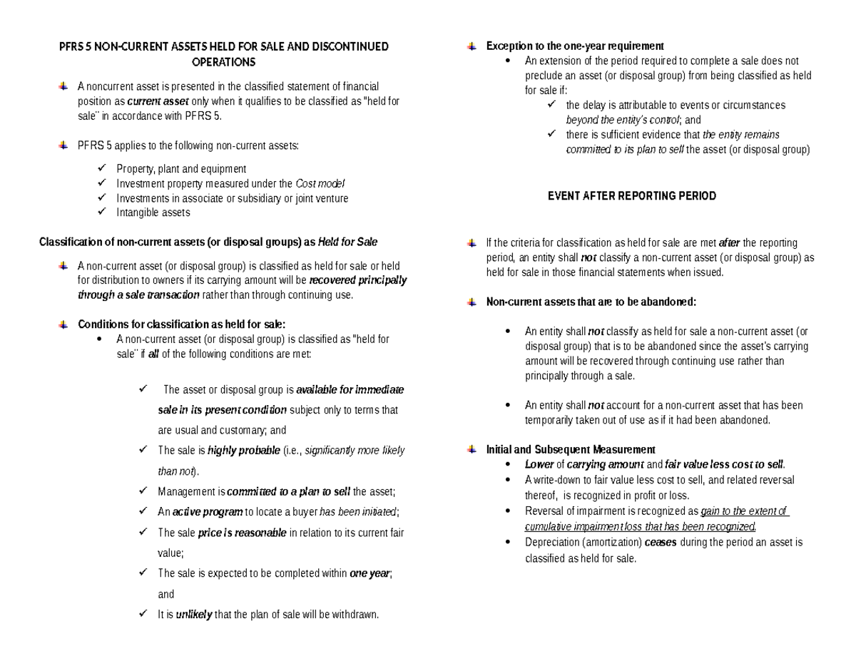 CFAS PFRS 5 NON- Current Assets HELD FOR SALE AND Discontinued ...