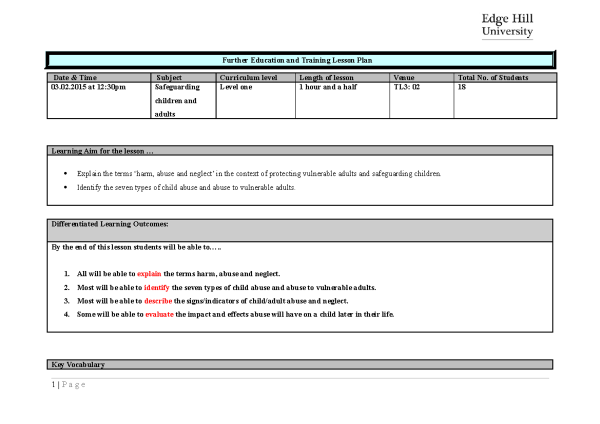 Lesson plan - observation 5 - Further Education and Training Lesson ...