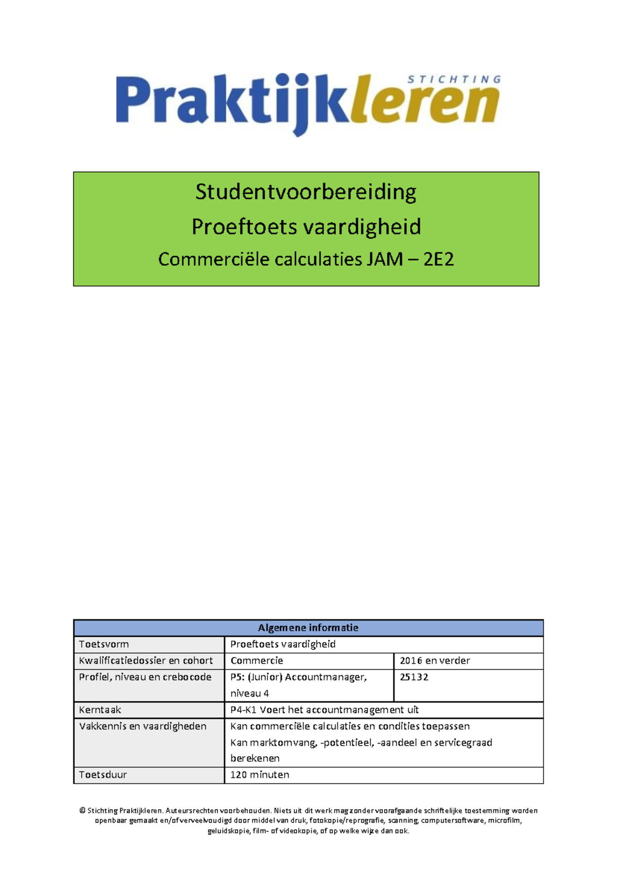 Studentvoorbereiding-Proeftoets Commerciele calculaties JAM VE8 2E2 ...