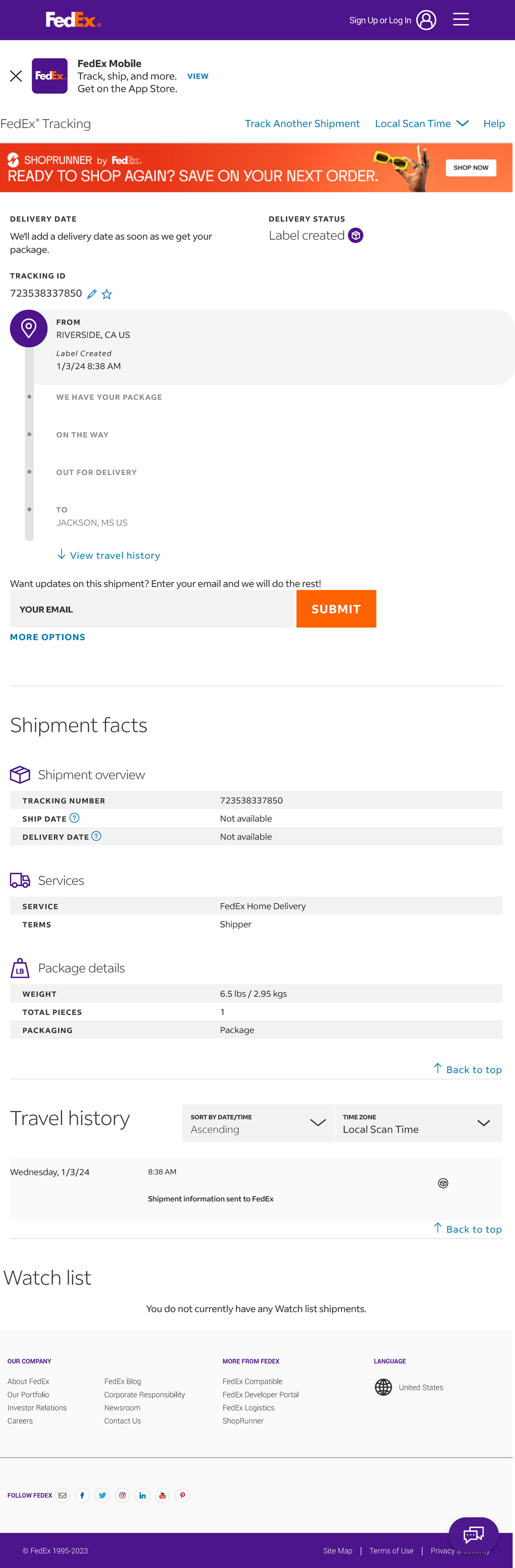 Detailed Tracking - OUR COMPANY About FedEx Our Portfolio Investor ...
