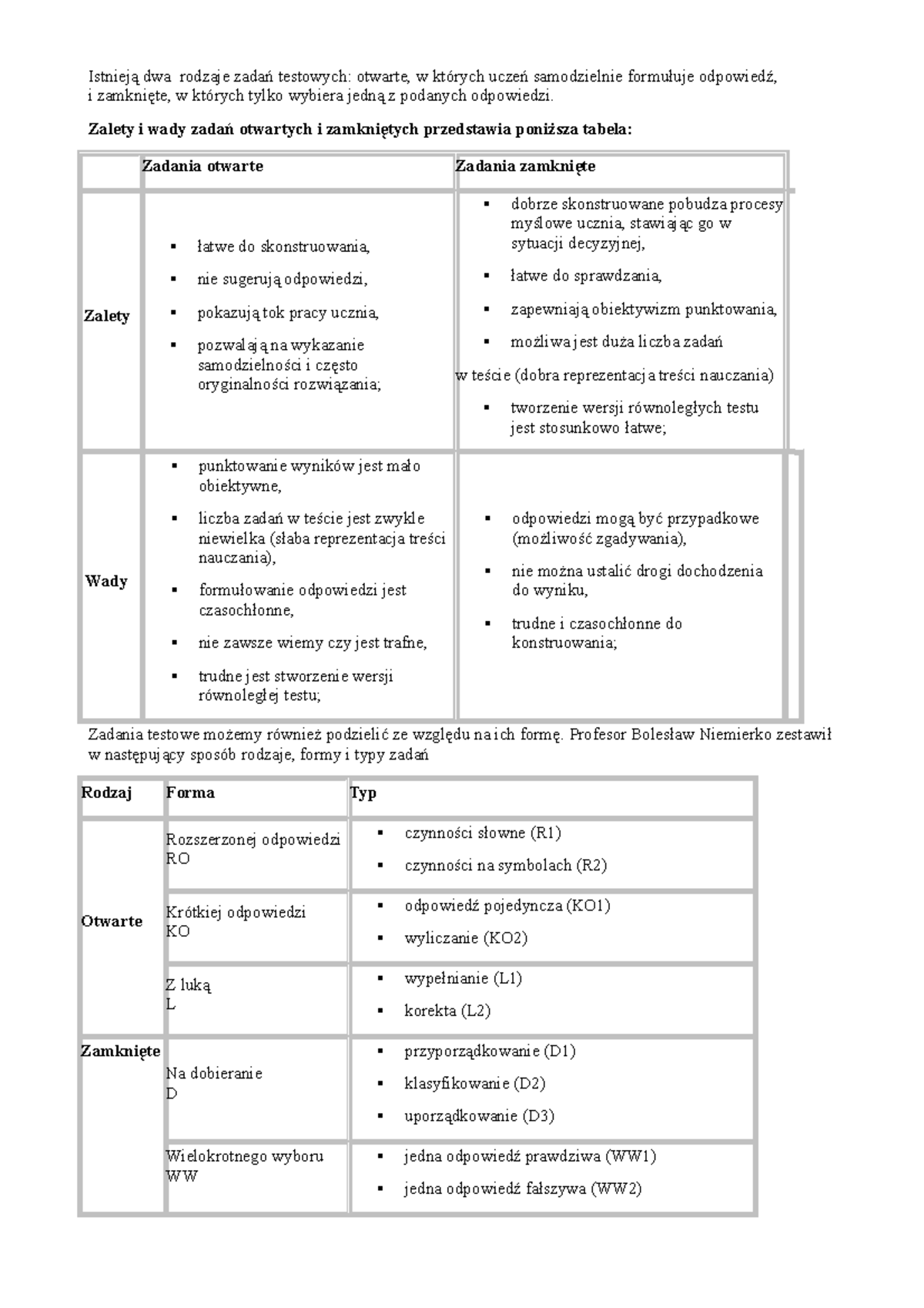 Typologia zadań testowych - Istnieją dwa rodzaje zadań testowych ...