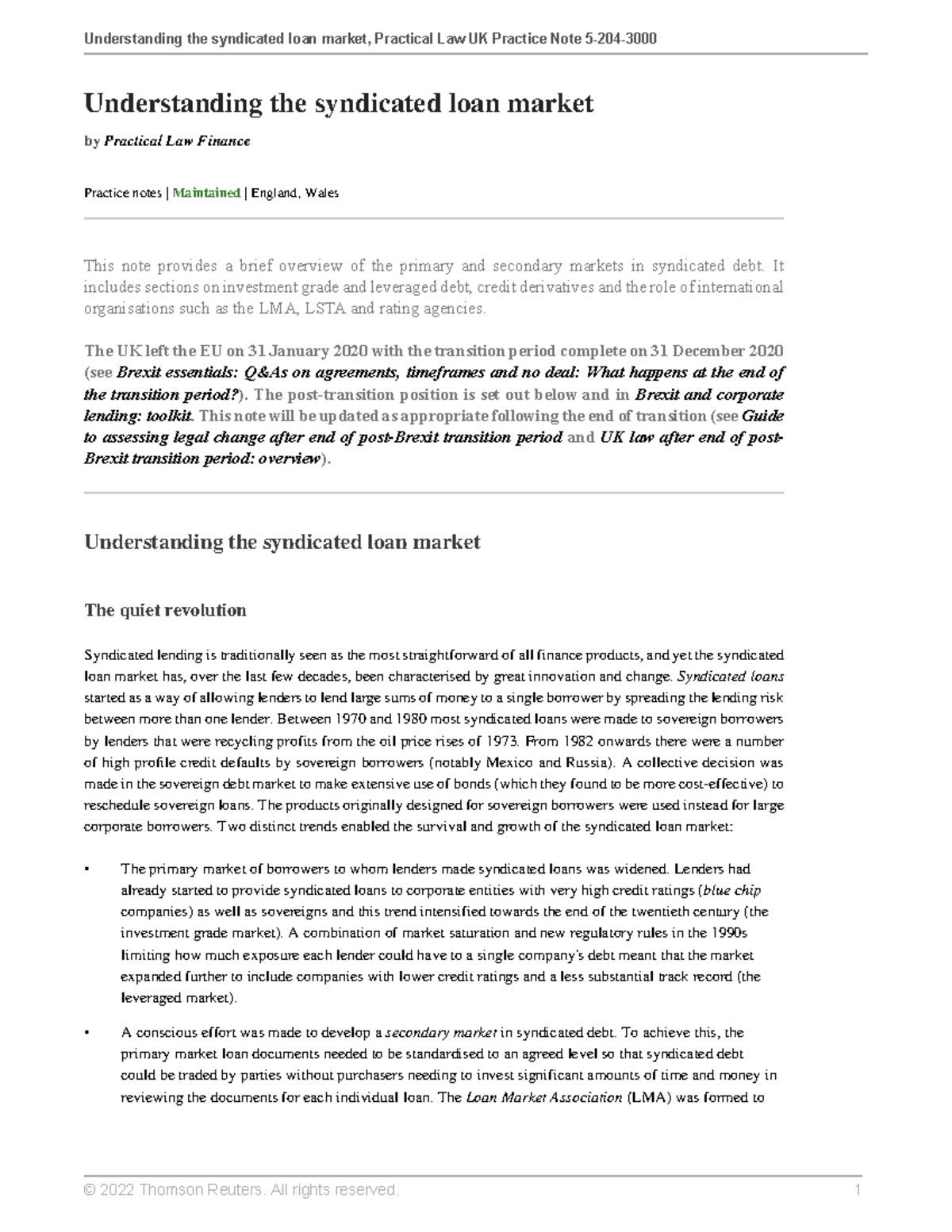 Understanding the syndicated loan market - It includes sections on ...