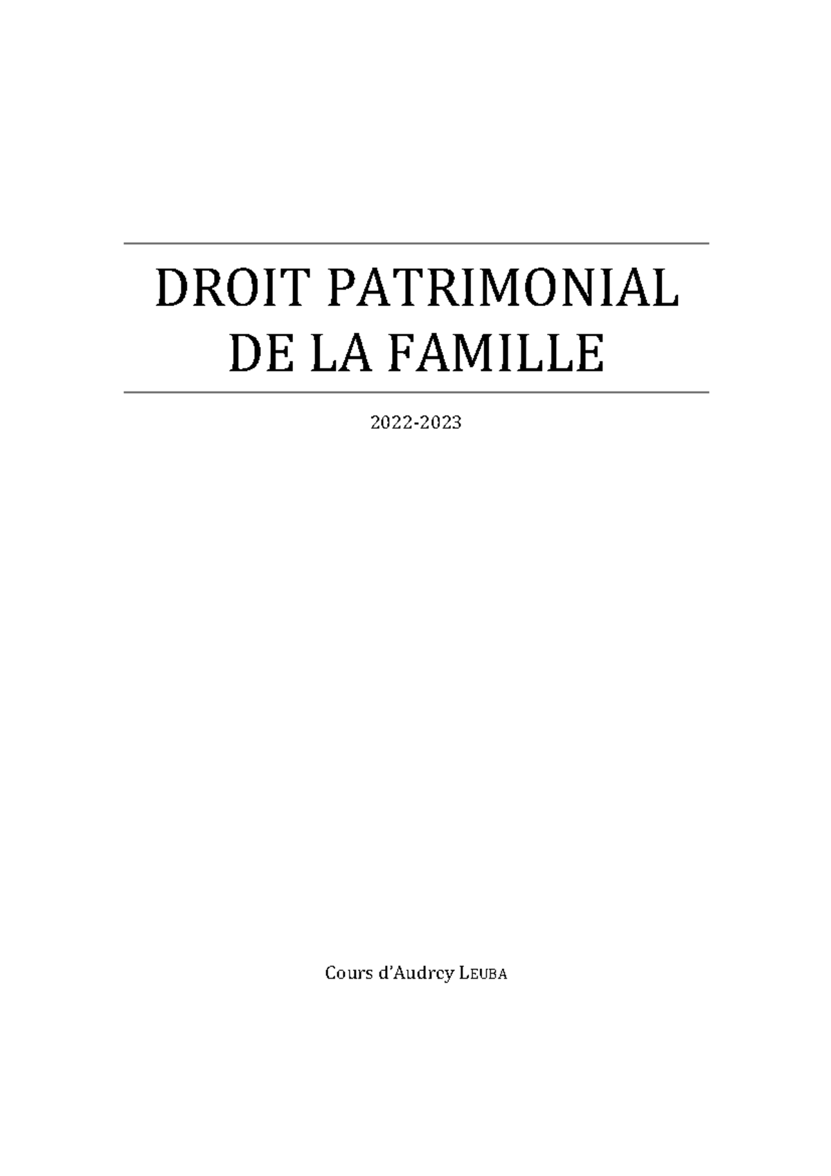 Droit Patrimonial - Notes du cours - DROIT PATRIMONIAL DE LA FAMILLE ...