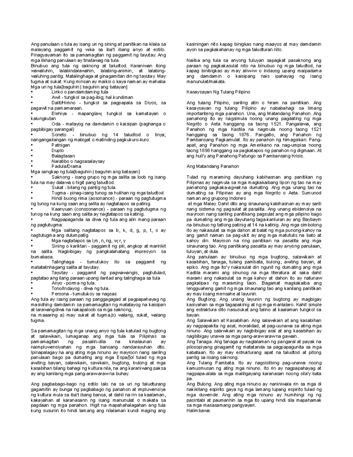 269889266-Panulaan - 269889266-Panulaan - Ang panulaan o tula ay isang ...