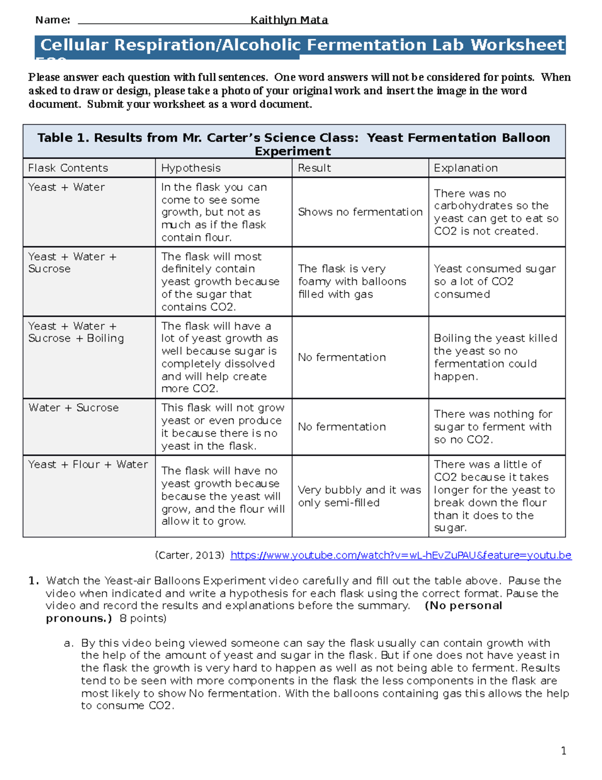 6 Fermentation worksheet F20 - Please answer each question with full ...