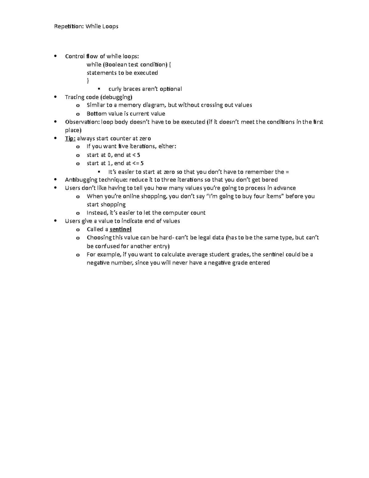 While loops - Lecture notes 2 - Repetition: While Loops Control flow of ...