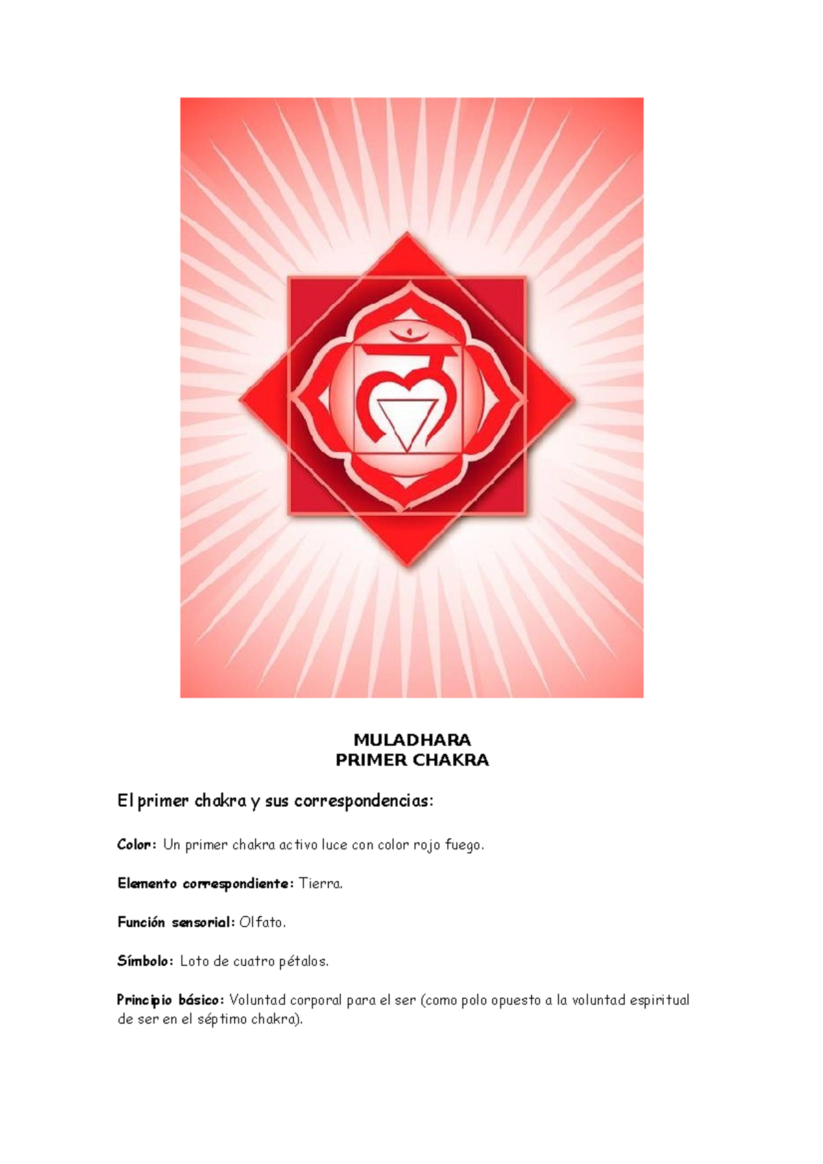 Los 7 Chakras - desconocido - MULADHARA PRIMER CHAKRA El primer chakra ...