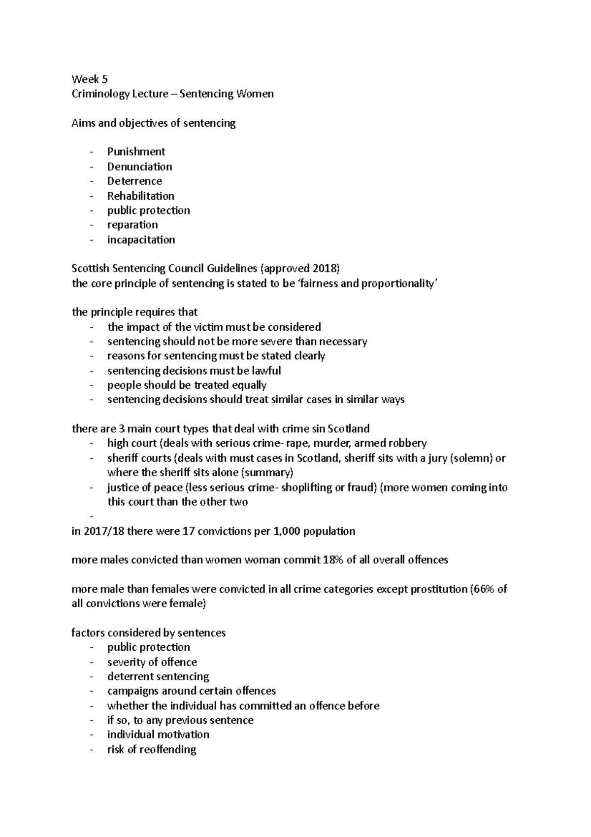 Week 5- women and sentencing - Week 5 Criminology Lecture – Sentencing ...