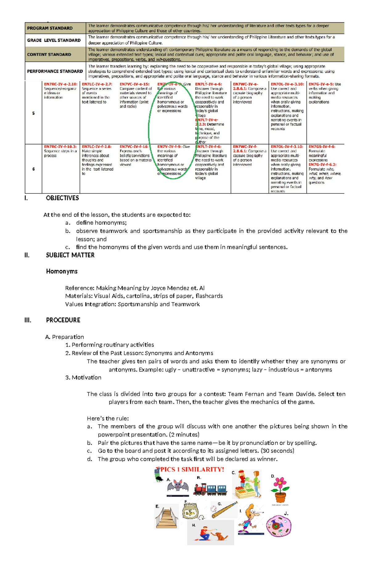 COT2-LP - COT - I. OBJECTIVES At the end of the lesson, the students ...