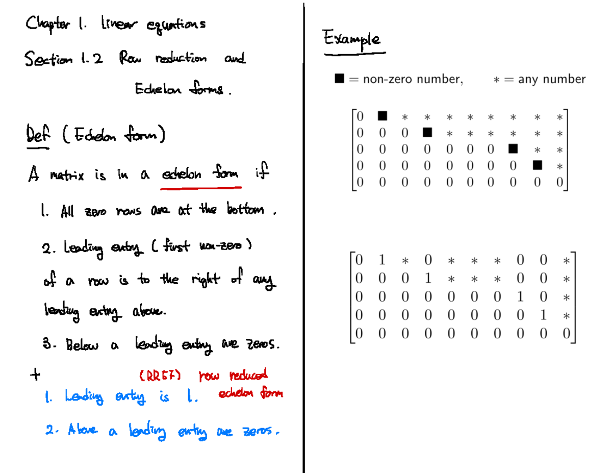 Lecture 2 - Chapter l . Linear equations Example Section I . 2 Row reduction and Echelon forms ...