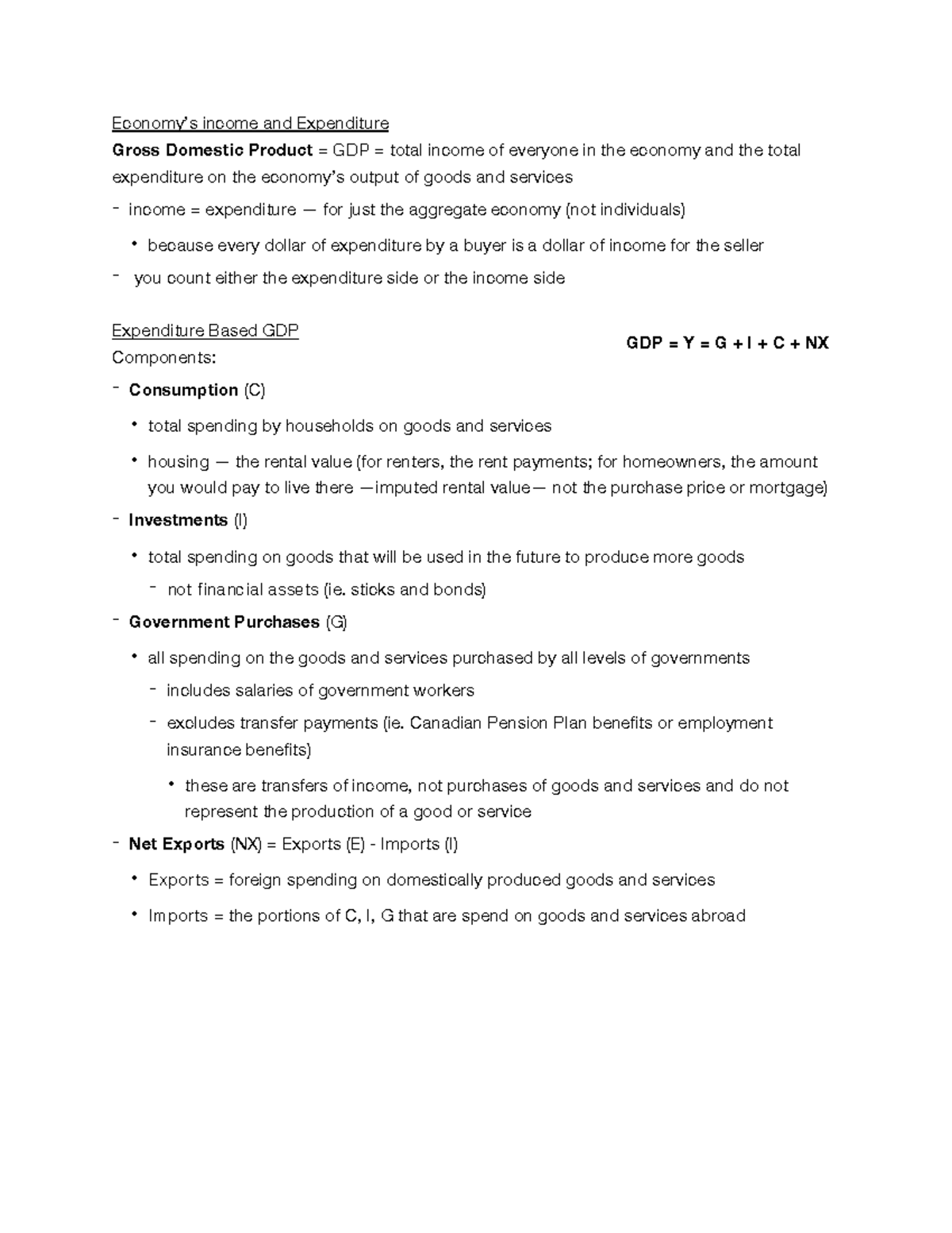 ECON 104 - Ch. 5 - Sept 19 - Economy’s income and Expenditure Gross ...