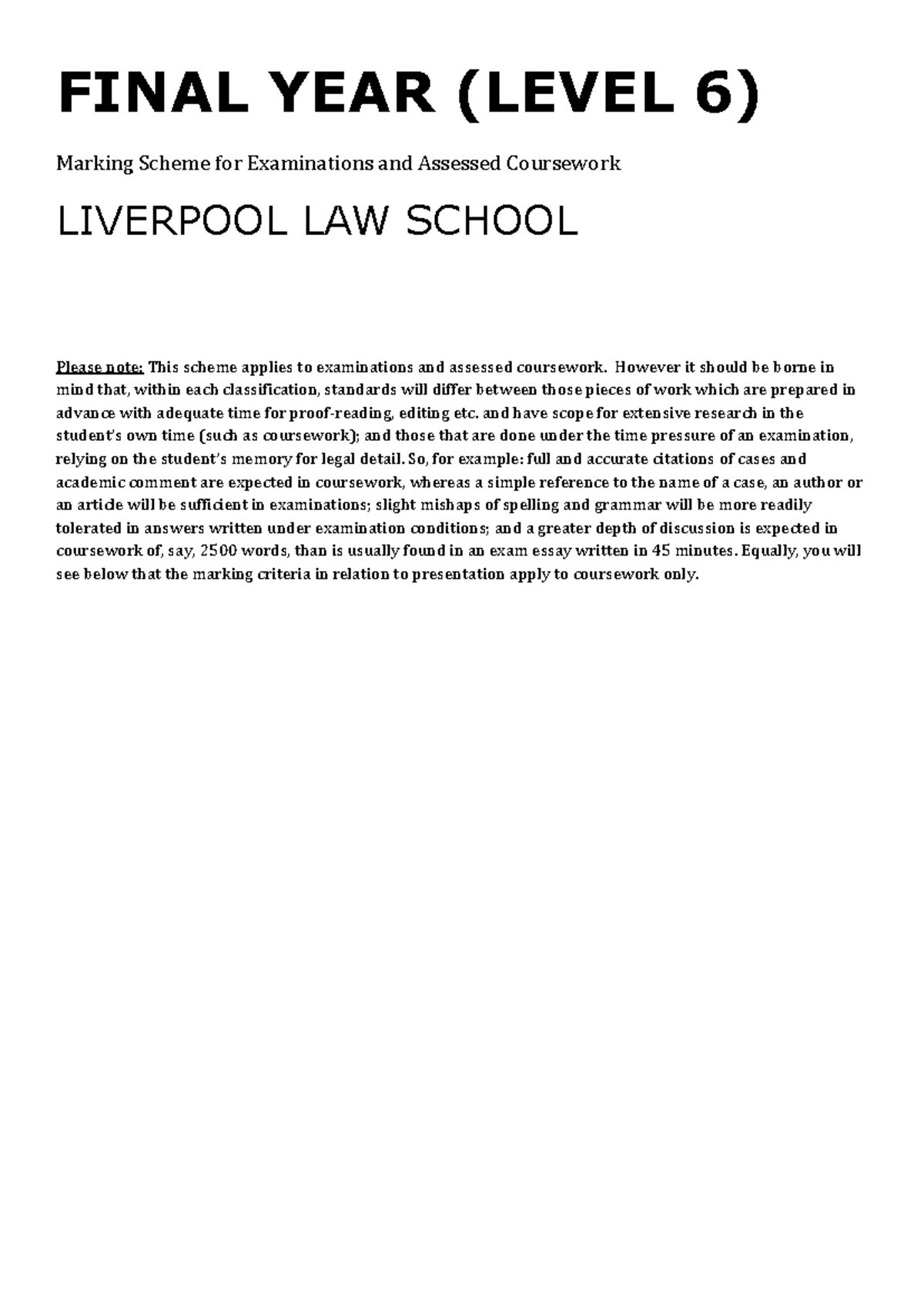 Marking Criteria Level 6 - FINAL YEAR (LEVEL 6) Marking Scheme for ...