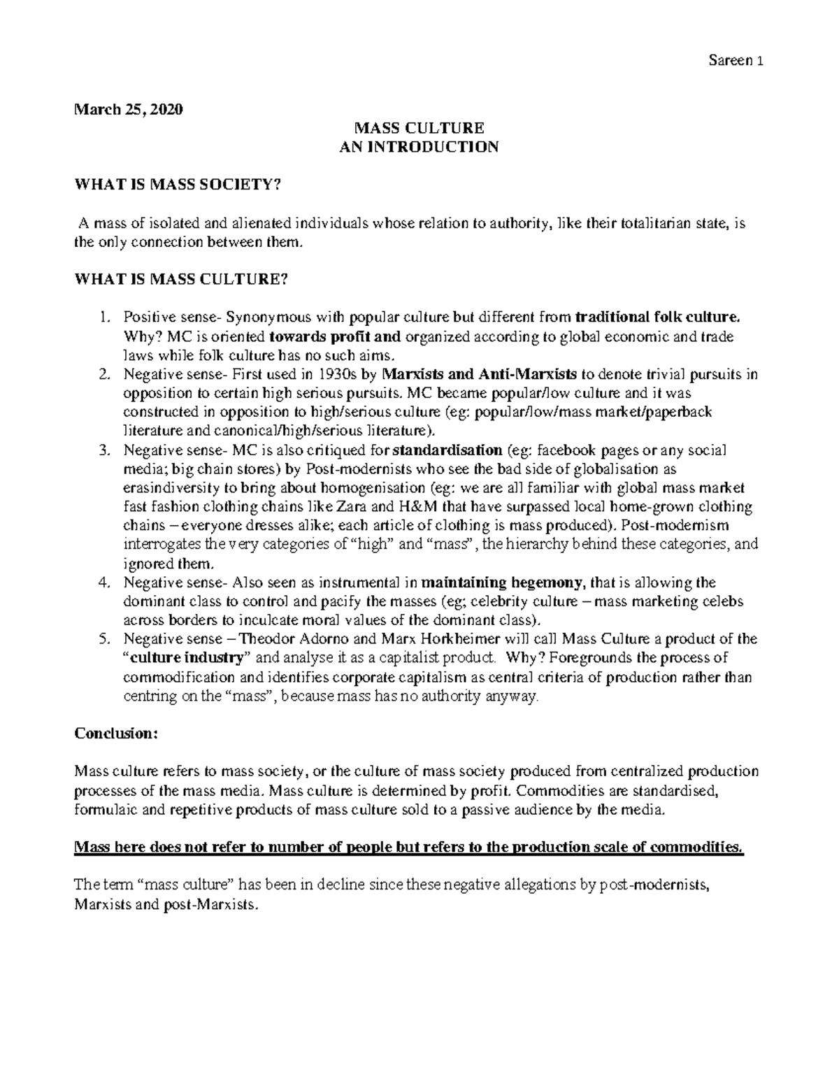 Alan Swingewood's The Theory of MS (notes) - Sareen 1 March 25, 2020 ...