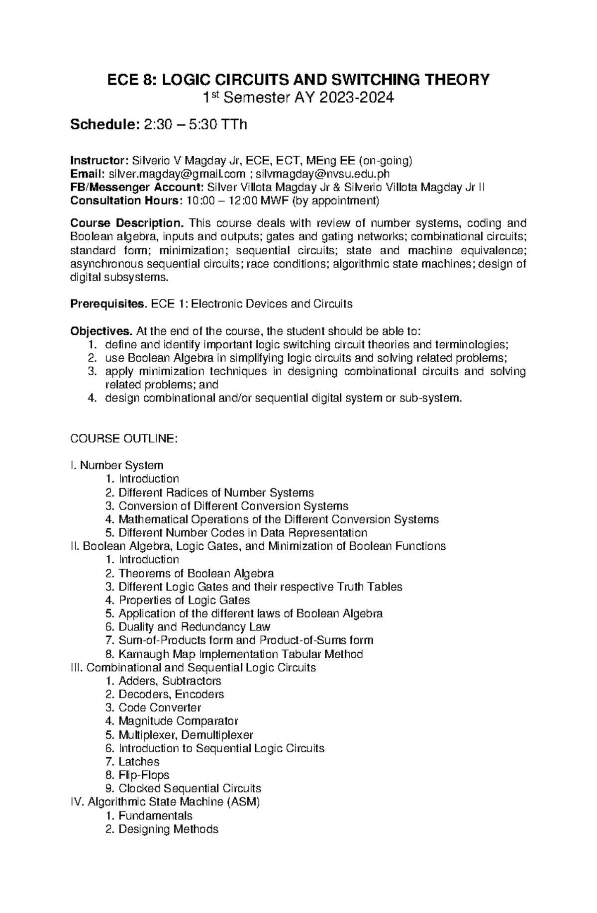 ECE Logic Circuits Course Outline AND Sources - ECE 8: LOGIC CIRCUITS ...