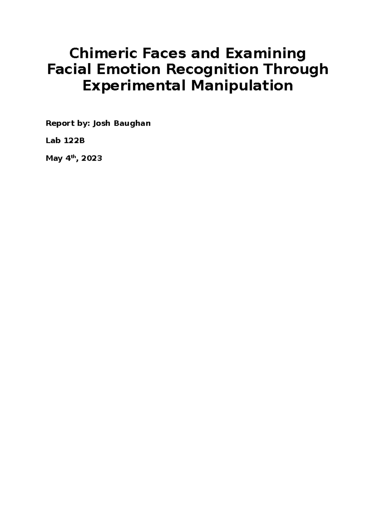 Document 1 - LAB report - Chimeric Faces and Examining Facial Emotion ...